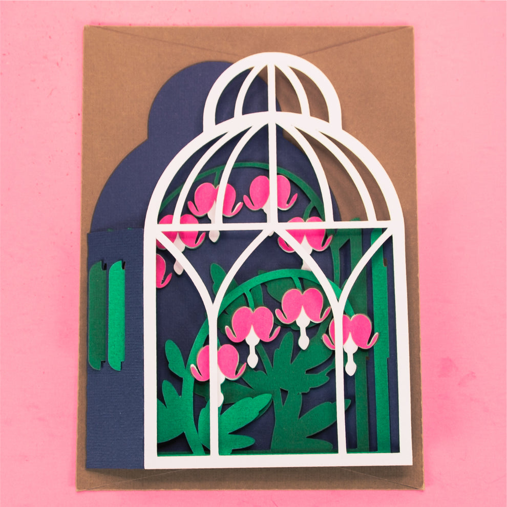 Bleeding Heart Birdcage Card - 3D Flower Card SVG – Furrow and Feather SVG