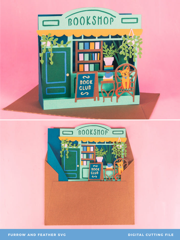 Bookshop Card - 3D Any Occasion Card SVG – Furrow and Feather SVG