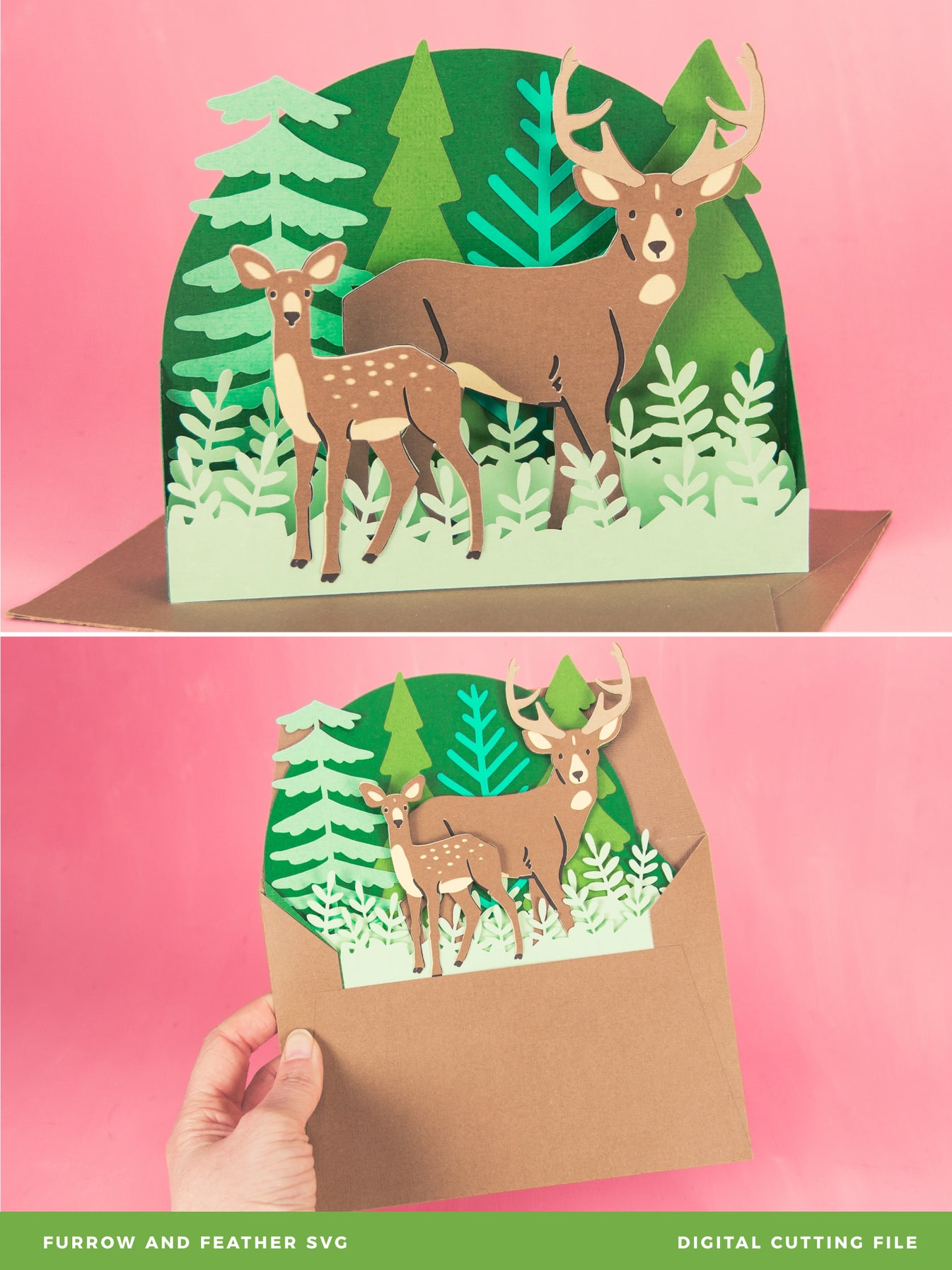 Buck and Fawn Card - 3D Father's Day Card SVG – Furrow and Feather SVG