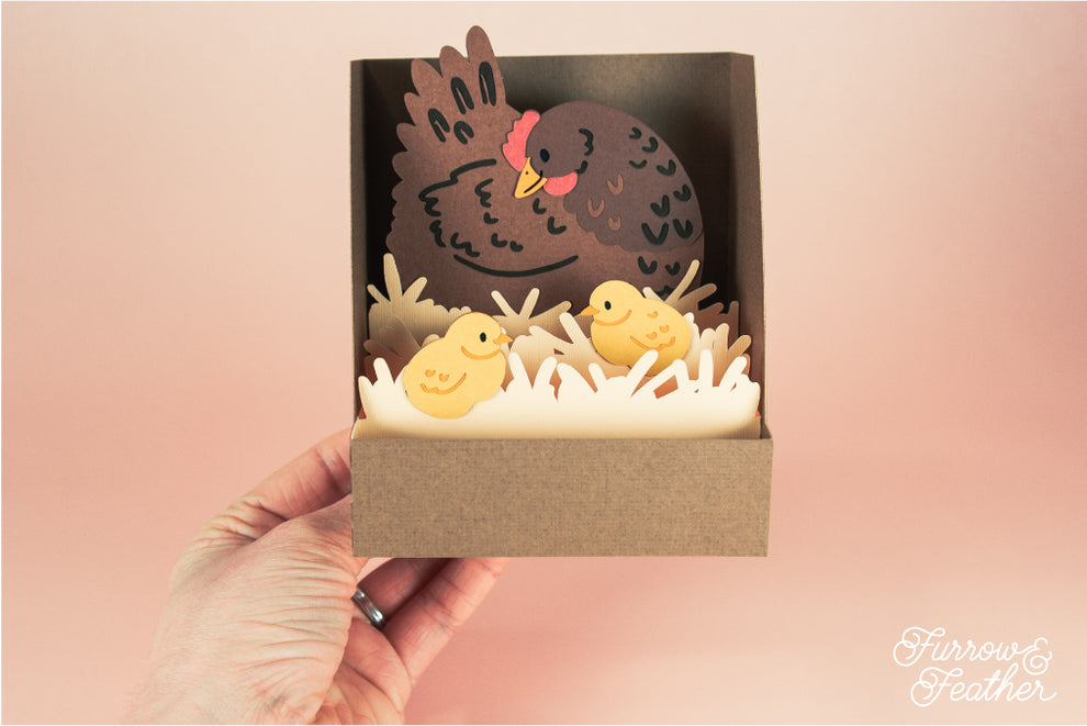 Chicken Nest Box Card - Hen and Chicks Card SVG – Furrow and Feather SVG