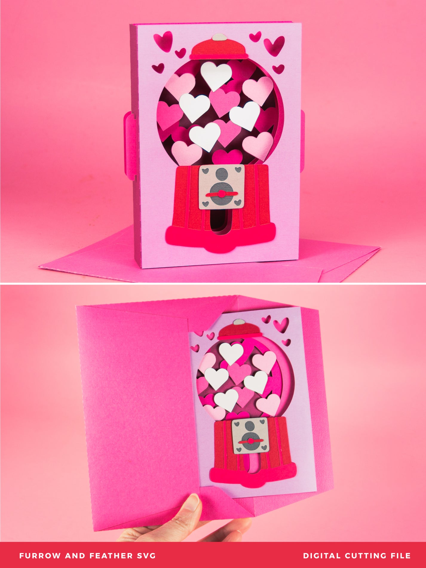 Heart Gumball Machine Card - 3D Valentine’s Day Card SVG – Furrow and ...