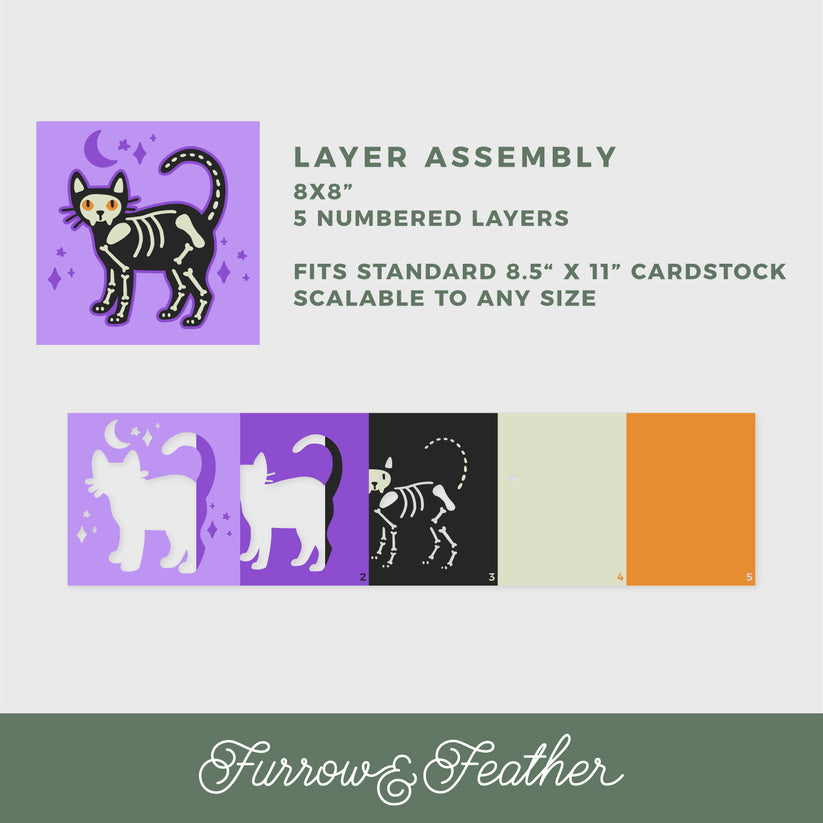 Skeleton Kitty Shadow Box - 3D Halloween Shadowbox SVG – Furrow and ...