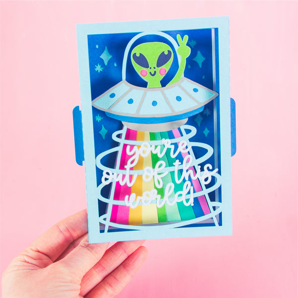 UFO Spaceship Card - 3D Any Occasion Card SVG – Furrow and Feather SVG