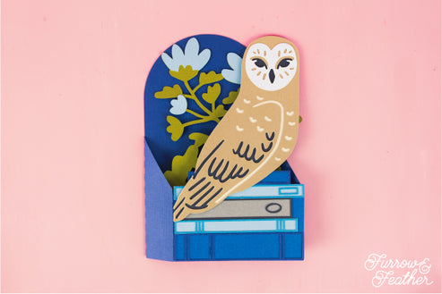 Owl on Books Card SVG – Furrow and Feather SVG